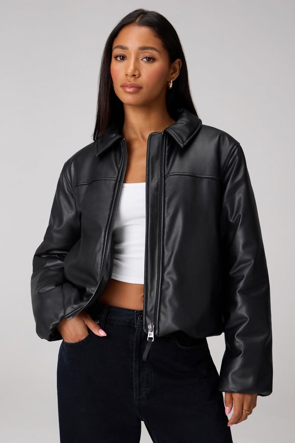 Faux Leather Padded Bomber Jacket - Fabletics